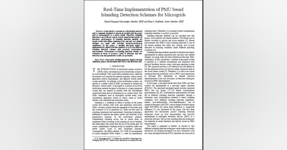 Real Time Implementation Of Pmu Based Islanding Detection Schemes For