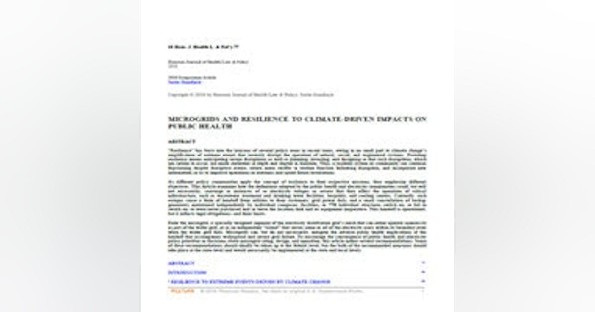 Microgrids And Resiliency Impact On Public Health Microgrid Knowledge